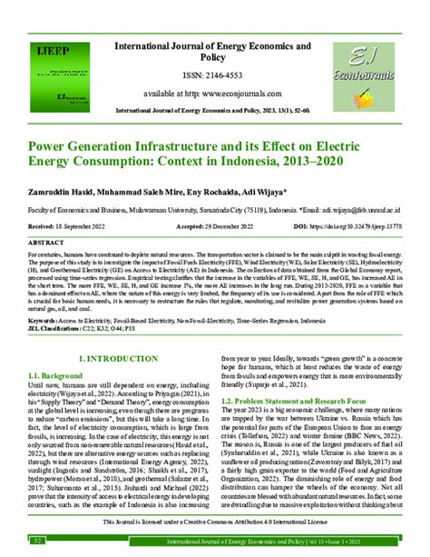 Pdf Power Generation Infrastructure And Its Effect On Electric Energy Consumption Context In