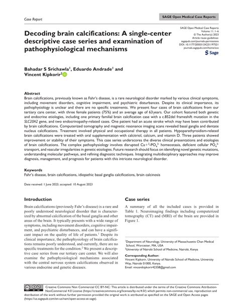 Pdf Decoding Brain Calcifications A Single Center Descriptive Case