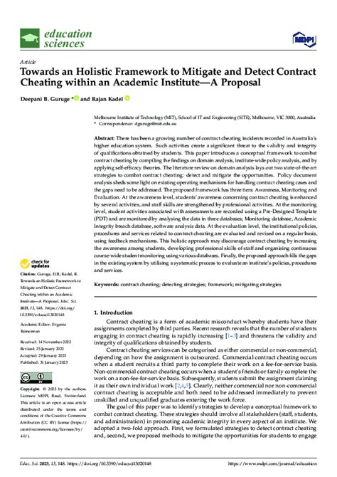 Pdf Towards An Holistic Framework To Mitigate And Detect Contract Cheating Within An Academic