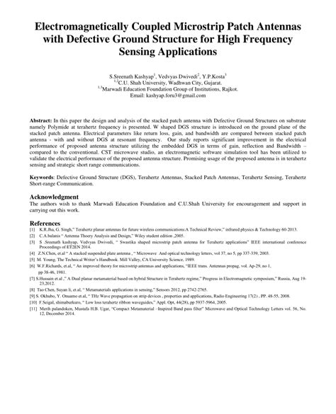 Pdf Electromagnetically Coupled Microstrip Patch Antennas With Defective Ground Structure For