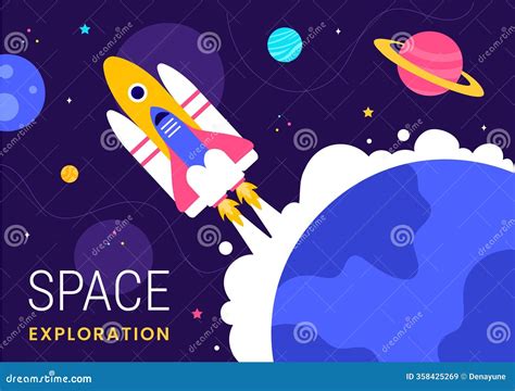 Space Exploration Vector Illustration Featuring An Astronaut Floating