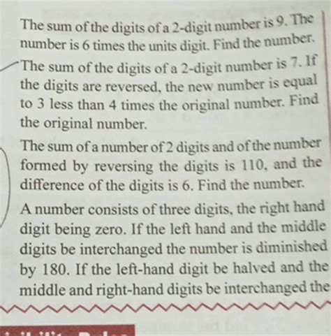 The Sum Of The Digits Of A 2 Digit Number Is 9 The Number Is 6 Times The