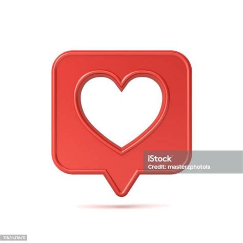 그림자와 흰색 배경에 고립 된 빨간색 음성 거품 핀에 구멍 심장 모양아이콘처럼 3d 소셜 미디어 알림 사랑 소셜 네트워킹에 대한