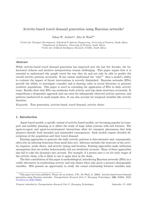 Pdf Activity Based Travel Demand Generation Using Bayesian Networks