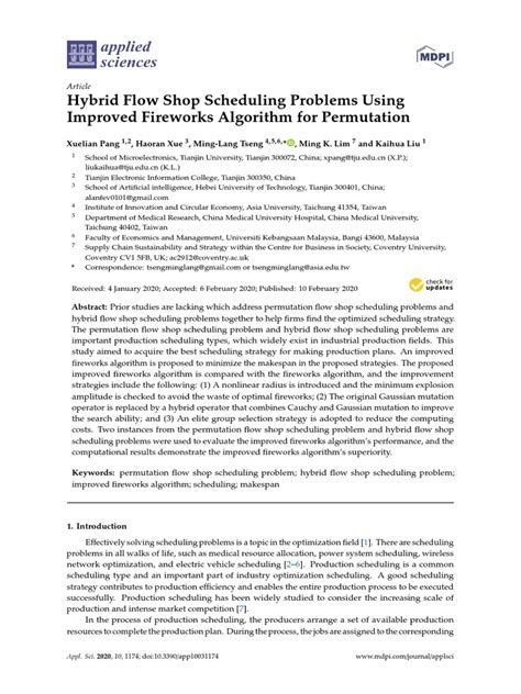 Applied Sciences Hybrid Flow Shop Scheduling Problems Using Improved Fireworks Algorithm For