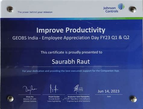 Saurabh Raut On Linkedin Appriciation Johnsoncontrols