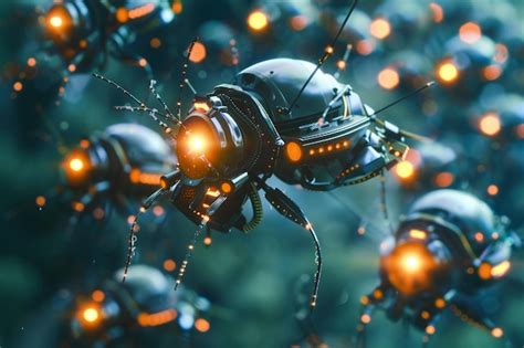 Premium Photo The Engineer Creates A Swarm Of Nanobots Equipped