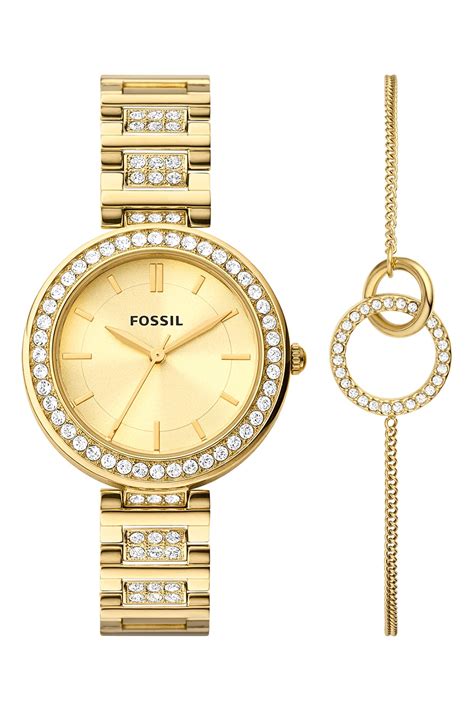 Fossil Часовник от неръждаема стомана и гривна Златист Emag Bg