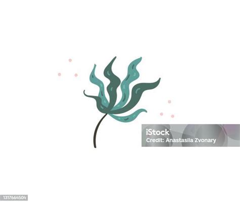 손으로 그린 벡터 스톡 추상적 평면 만화 그래픽 일러스트와 열대 여름 바다 수중 해초 는 흰색 배경에 고립 깊은에 대한 스톡 벡터 아트 및 기타 이미지 Istock