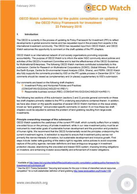 Oecd Watch Submission For The Public Consultation On Updating The Oecd