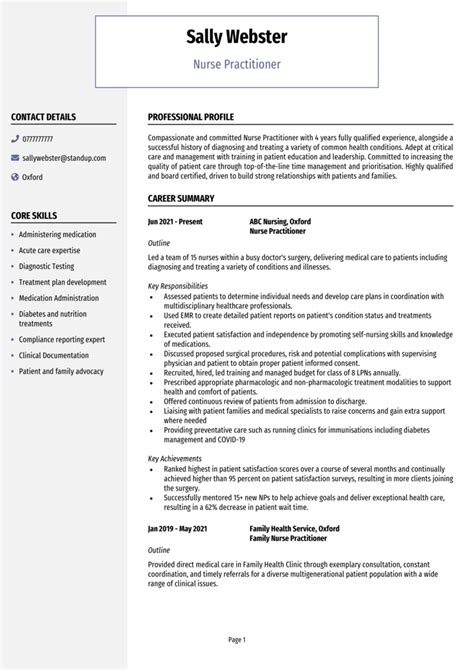 Nurse Practitioner Cv Example Guide [get Hired Quick]