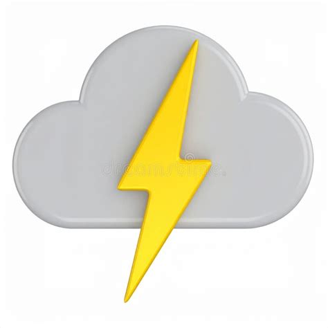 3d Render Of Yellow Lightning Bolt In Grey Cloud Stock Illustration
