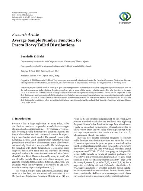 Pdf Average Sample Number Function For Pareto Heavy Tailed Distributions