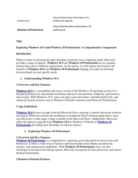 PPT Exploring Windows S And Windows Professional A Comprehensive Comparison PowerPoint