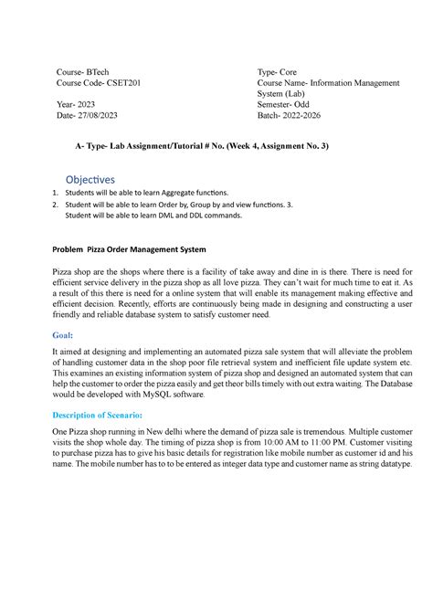 Lab 4 Set 3 Lab Assignments Course Btech Type Core Course Code
