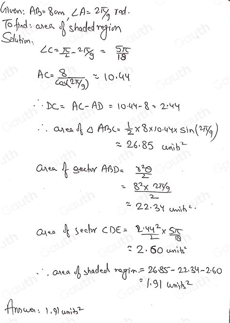 Solved The diagram shows a right angled triangle ABC with AB cm and angle ABC π radians