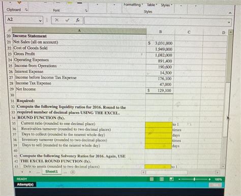 Solved Calculating Select Ratios Using Excels Round And