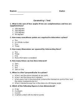 Geometry I Test By Skill Tutoring Services TPT