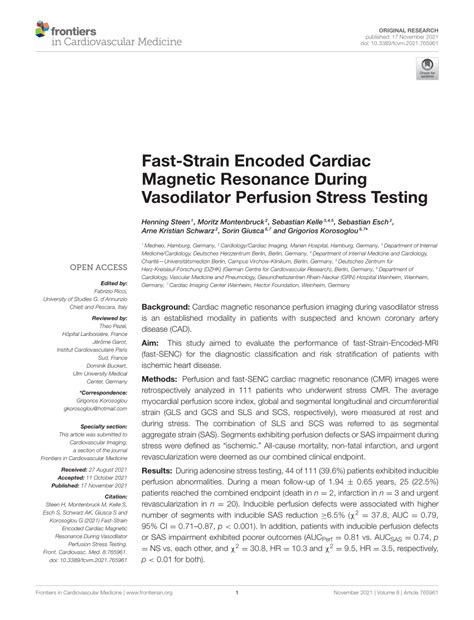 Pdf Fast Strain Encoded Cardiac Magnetic Resonance During Vasodilator