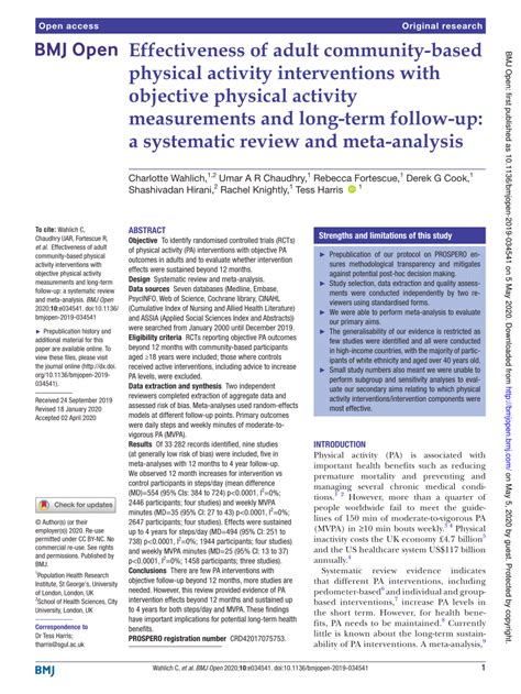 Pdf Effectiveness Of Adult Community Based Physical Activity Interventions With Objective