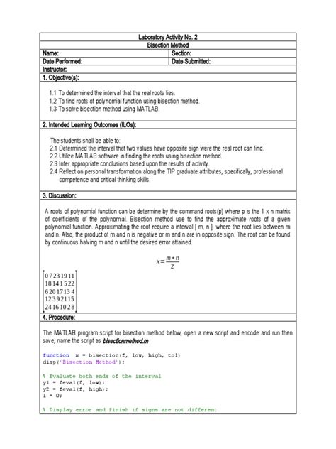 laboratory activity 2 bisection method pdf mathematical analysis