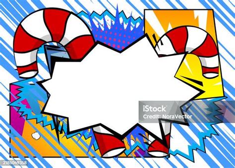 빈 말풍선과 만화 사탕 지팡이 만화책 디저트 배경 레트로 벡터 만화 팝 아트 디자인 12월에 대한 스톡 벡터 아트 및 기타 이미지 12월 겨울 고리 세공 Istock