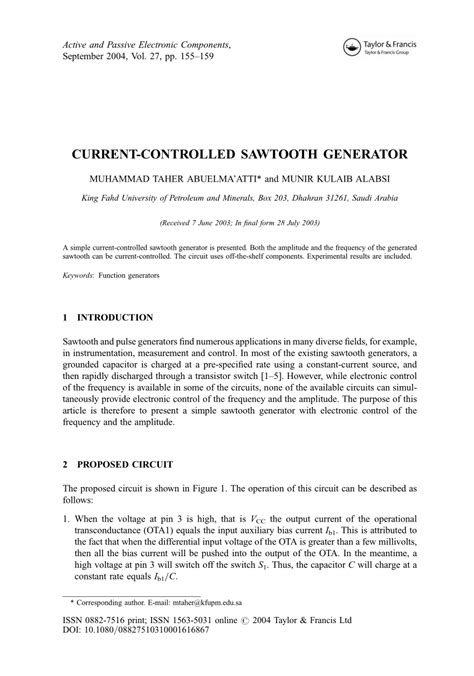 Pdf Current Controlled Sawtooth Generator