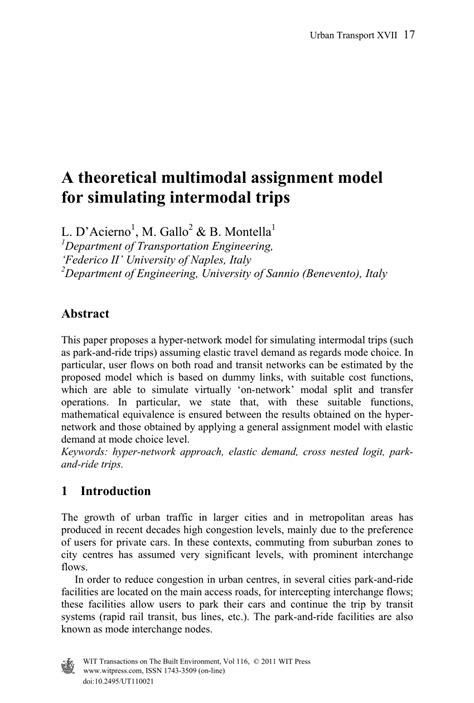 Pdf A Theoretical Multimodal Assignment Model For Simulating Intermodal Trips