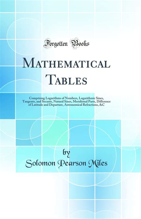 Mathematical Tables Comprising Logarithms Of Numbers Logarithmic Sines Tangents And Secants