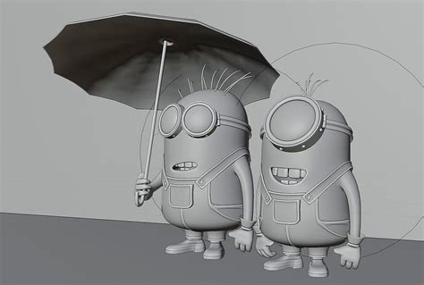 Two Minions Under An Umbrella 3d Model Cgtrader