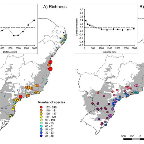 Morans I Correlogram And Map Of Extrapolated Richness A Mantel