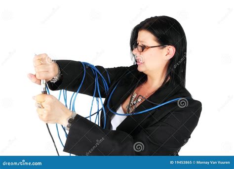 Woman Plugging In Cables Stock Image Image Of Cables