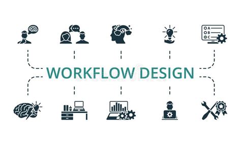 Workflow Design Icon Set Monochrome Simple Workflow Design Icon Workflow Design Icon Set Monochrome Simple Workflow Design Icon