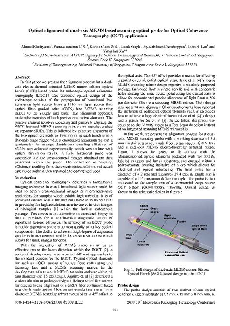 Pdf Optical Alignment Of Dual Axis Mems Based Scanning Optical Probe For Optical Coherence