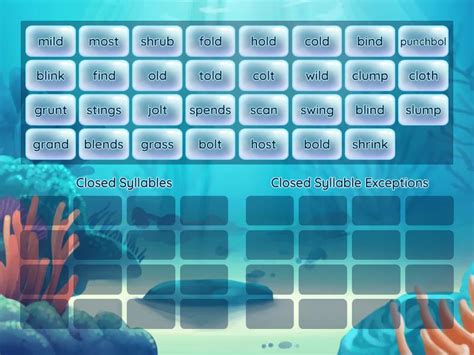 Closed Syllables Closed Syllable Exceptions Group Sort