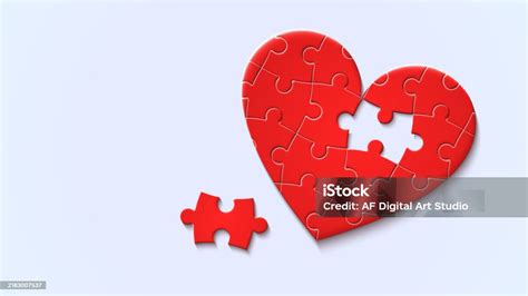 불완전한 하트 모양의 빨간 직소 퍼즐 조각 건강한 삶 사랑하는 마음의 건강 관계 사랑의 개념 흰색 배경에 퍼즐 누락 개념에 대한 스톡 벡터 아트 및 기타 이미지 Istock