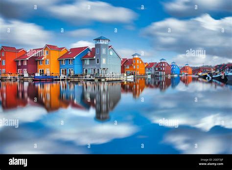 The Netherlands Groningen Colourful Residential Houses And Marina