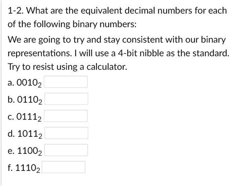 Solved 1 2 What Are The Equivalent Decimal Numbers For Each Chegg Com