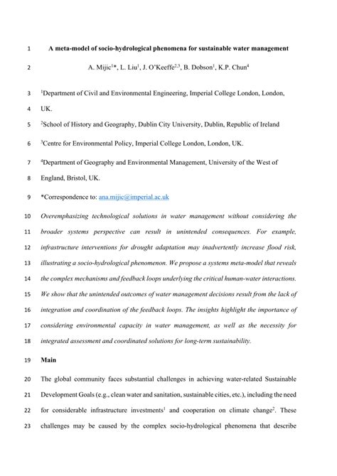 Pdf A Meta Model Of Socio Hydrological Phenomena For Sustainable Water Management