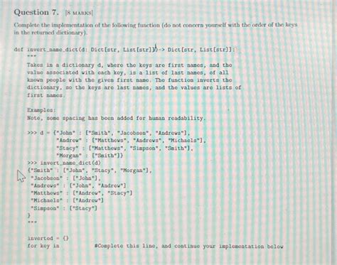 Solved Question 7 8 Marks Complete The Implementation Of