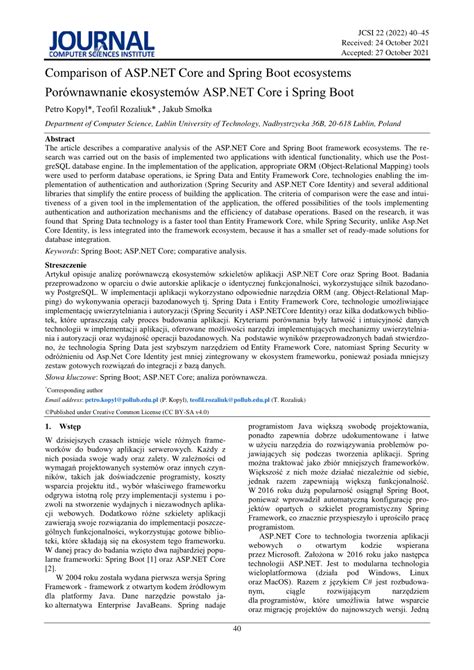 Pdf Comparison Of Aspnet Core And Spring Boot Ecosystems