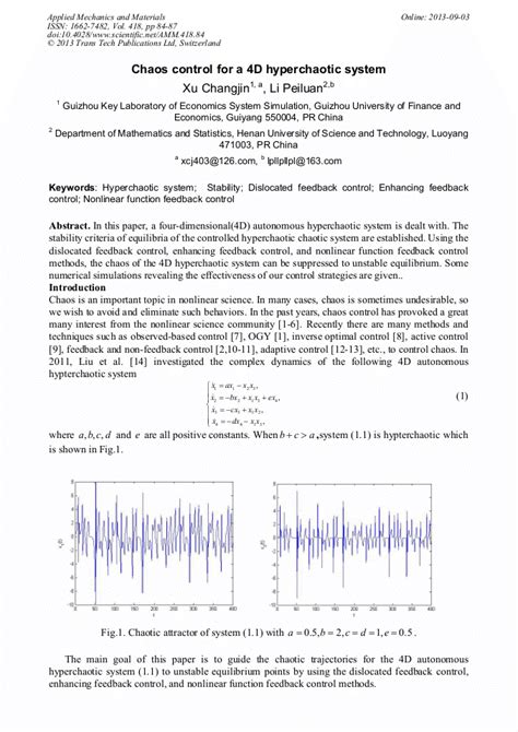 Chaos Control For A 4d Hyperchaotic System Scientificnet