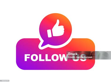 엄지손가락을 치켜들고 팔로우 배너를 사용하세요 팔로우 버튼을 클릭합니다 소셜 미디어 아이콘입니다 벡터 그림입니다 뒤따라가기 동작 활동에 대한 스톡 벡터 아트 및 기타 이미지