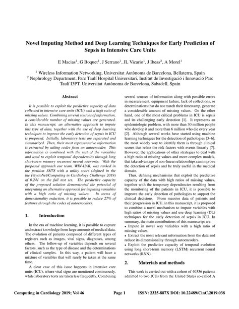Pdf Novel Imputing Method And Deep Learning Techniques For Early Prediction Of Sepsis In