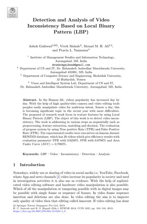 pdf detection and analysis of video inconsistency based on local binary pattern lbp