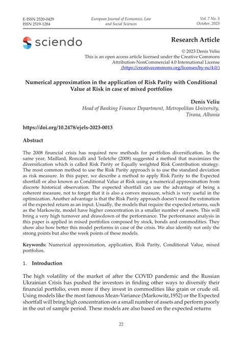 Pdf Numerical Approximation In The Application Of Risk Parity With