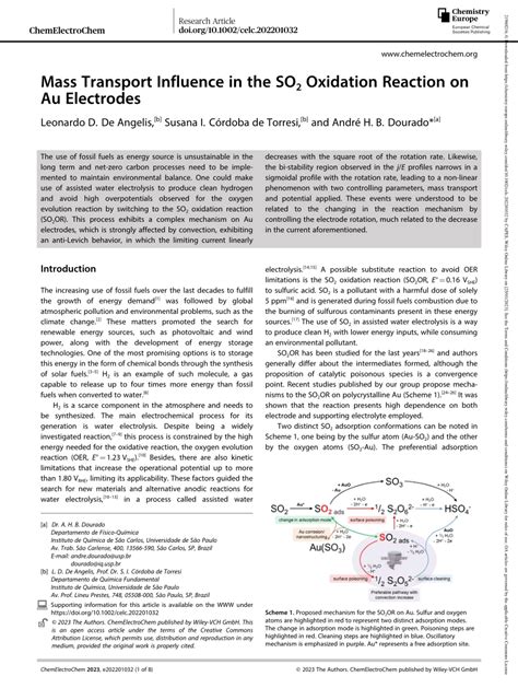 Pdf Mass Transport Influence In The So2 Oxidation Reaction On Au Electrodes