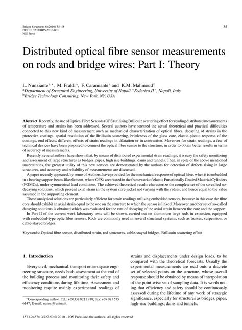 Pdf Distributed Optical Fibre Sensor Measurements On Rods And Bridge Wires Part I Theory
