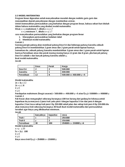 Model Matematika Program Linear Pdf