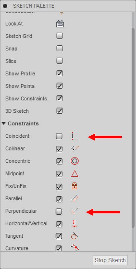 sketch automatic constraint creation disable specific constraints